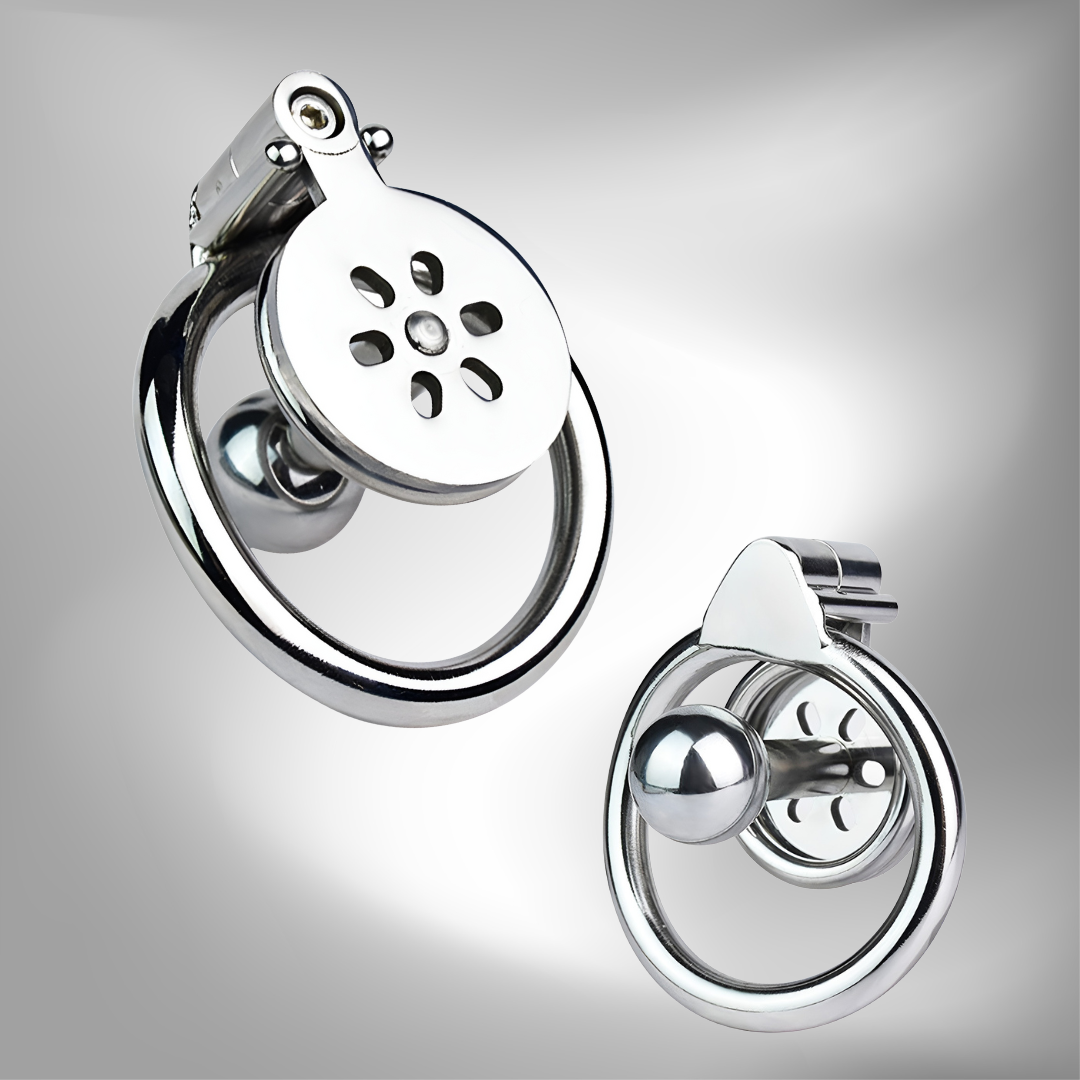 Flat Inverted Chastity Cage with Metal Ball Plug Negative Cock Cage For ...