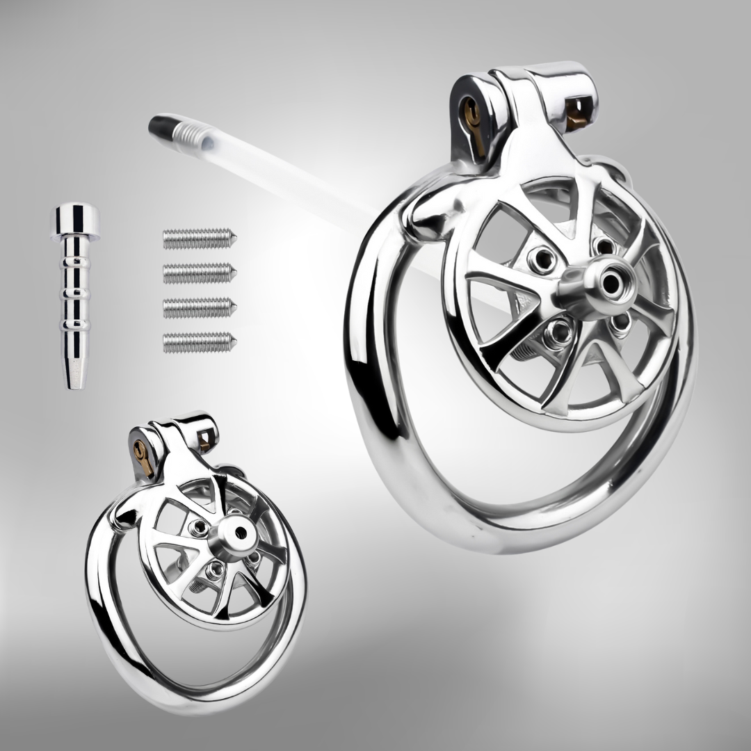 Jaula de castidad plana versátil con púas extraíbles y catéter de sili – InvertedChastity